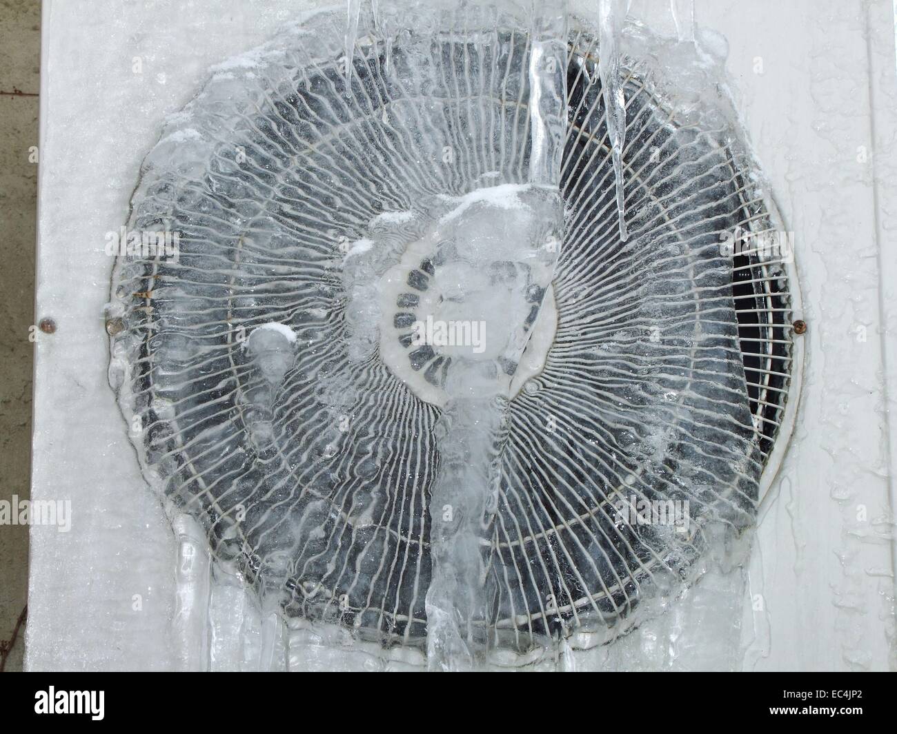 Frozen over ventilation screen of an air conditioning system Stock ...