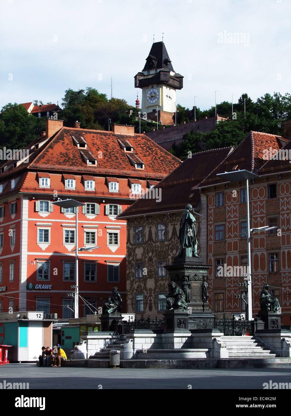 Main square of Graz clock tower Stock Photo - Alamy