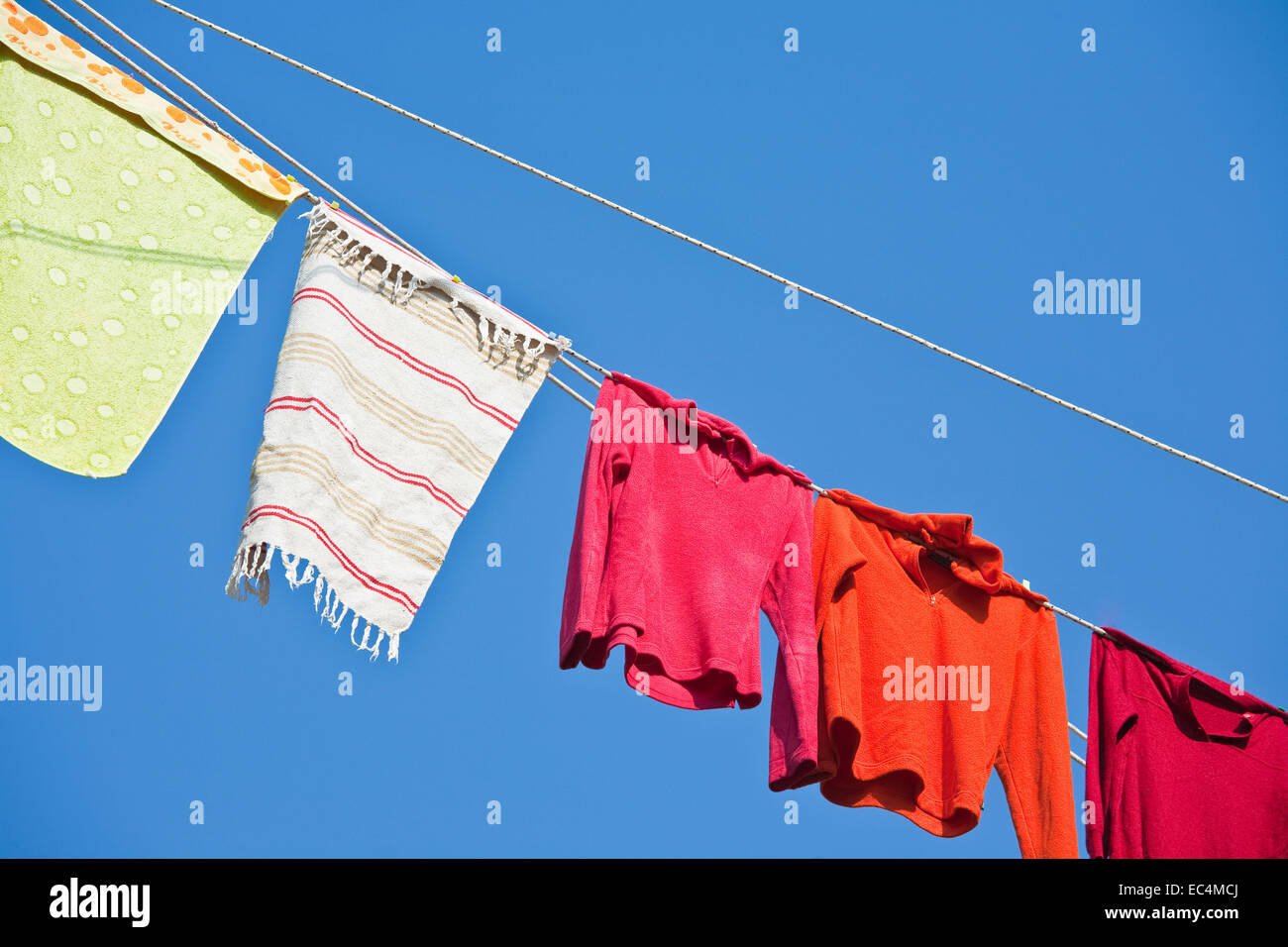 Laundry on the clothesline Stock Photo - Alamy