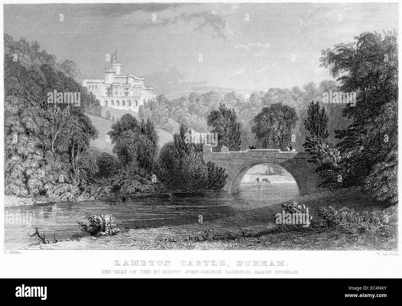 An engraving entitled "Lambton Castle, Durham" scanned at high ...