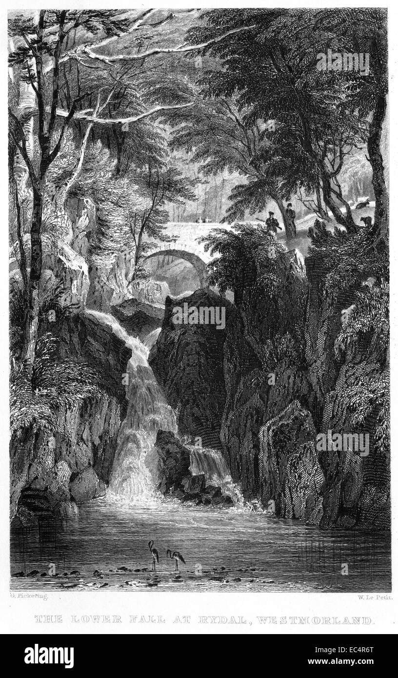 An engraving entitled "The Lower Fall at Rydal, Westmorland" scanned at ...