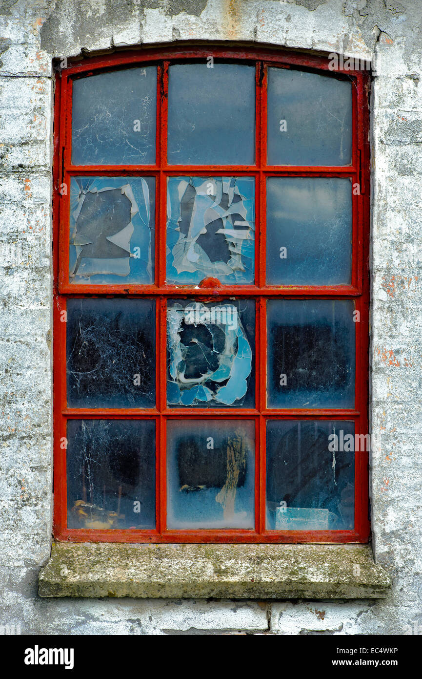 Broken windows in an old factory Stock Photo - Alamy