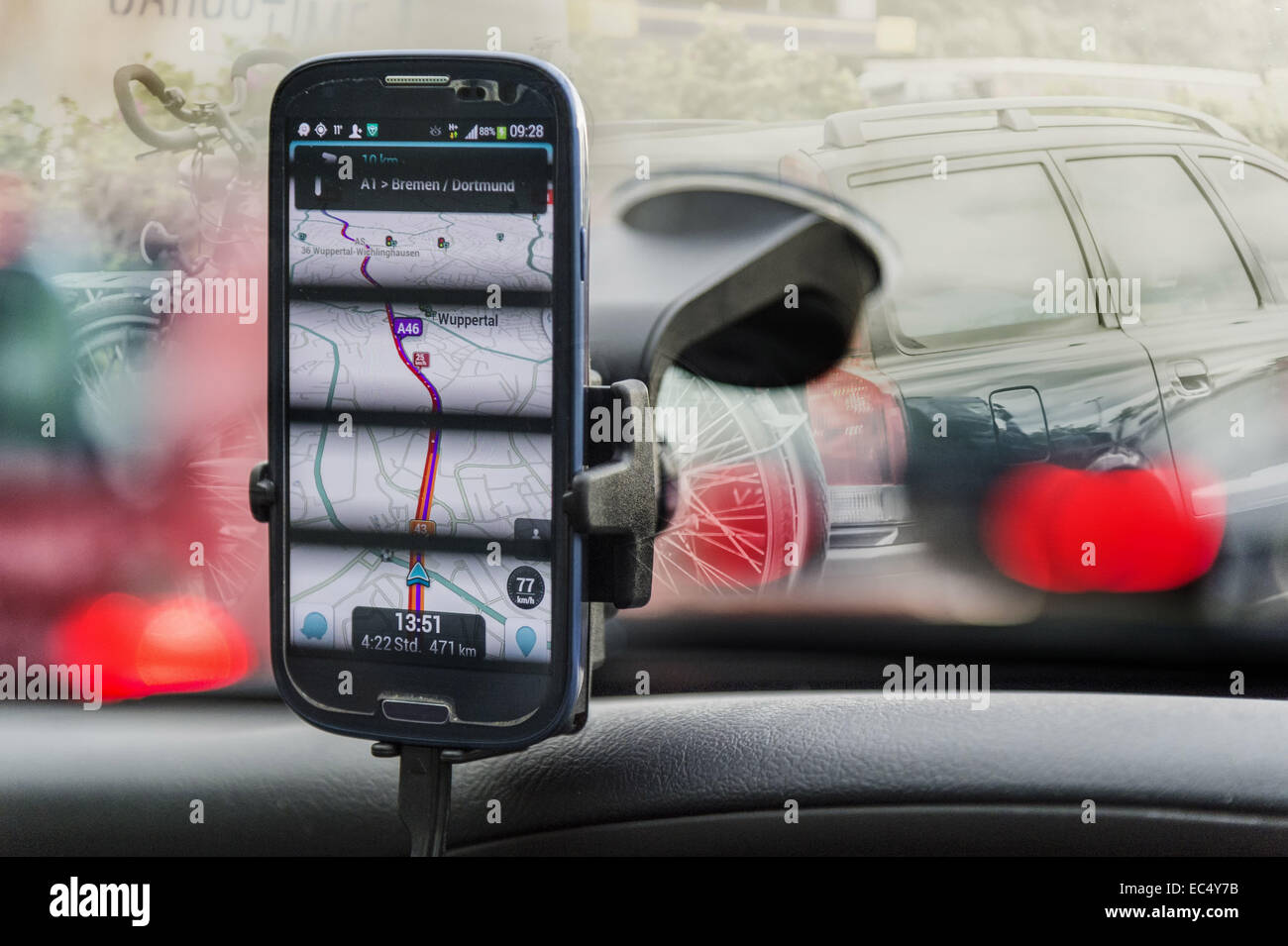 Smartphone with navigation app Stock Photo - Alamy