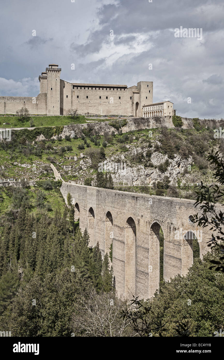 The Ponte delle Torri, the bridge of the towers and the Rocca are the ...