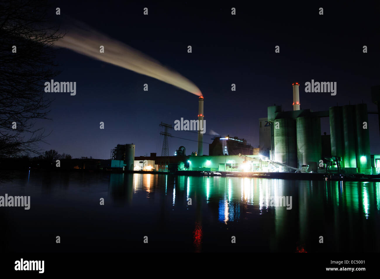 Power plant at a lake at night Stock Photo - Alamy
