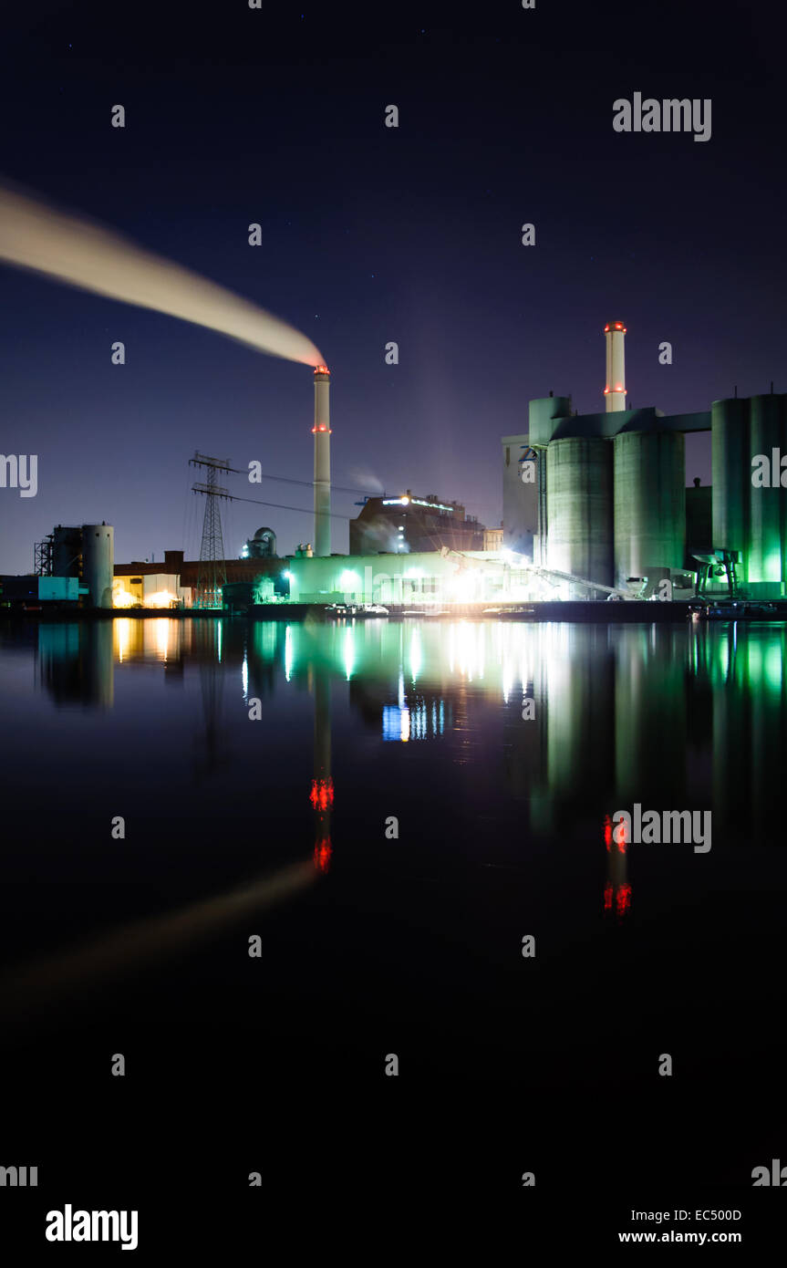 Power plant at a lake at night Stock Photo - Alamy