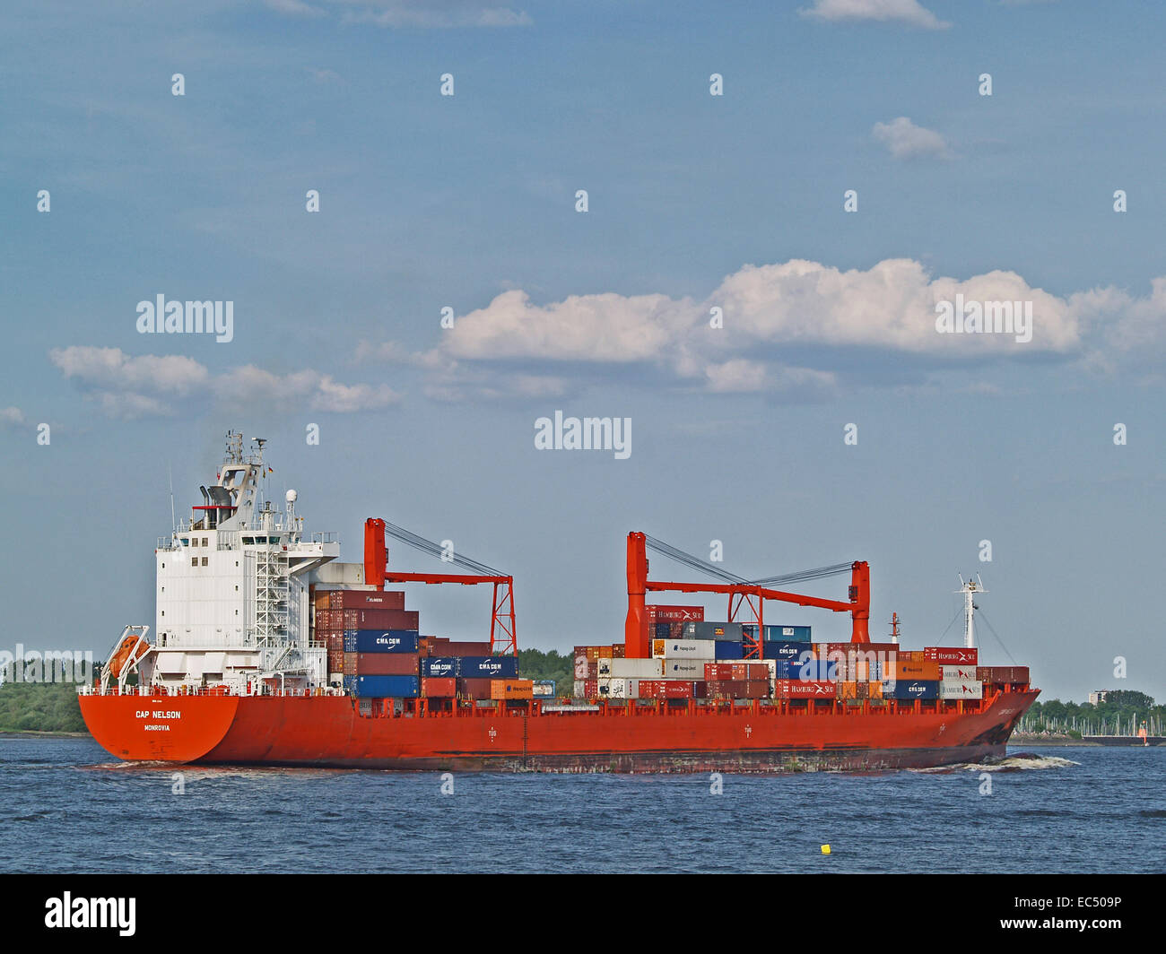 Container Ship on the Lower Elbe,Schleswig Holstein,Germany,Europe ...