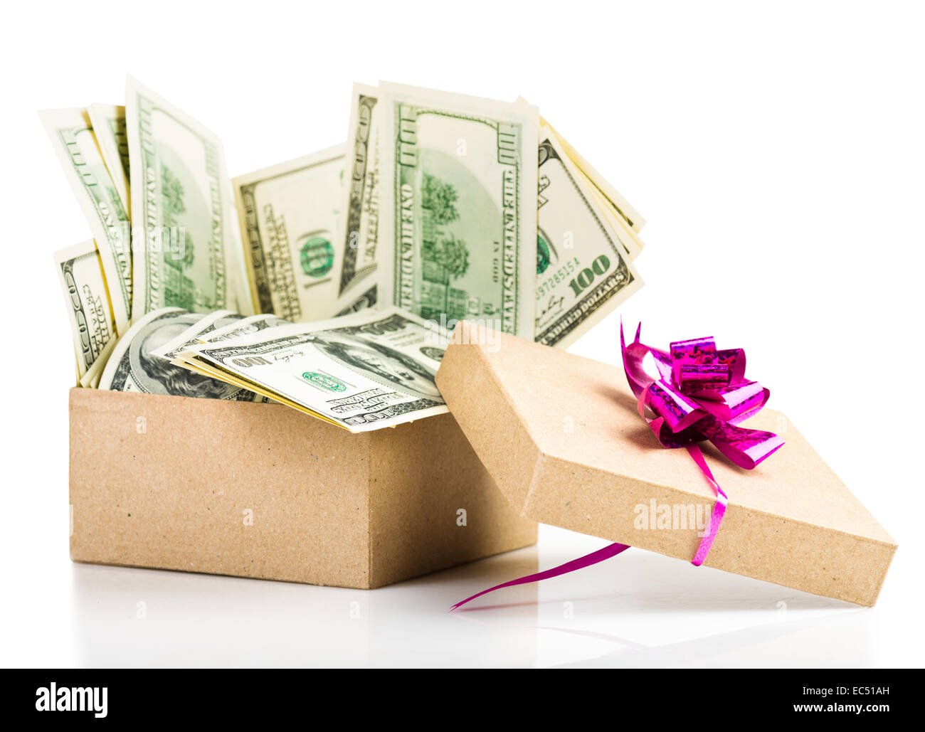 Heap of hundred dollar bills in a big present box Stock Photo - Alamy