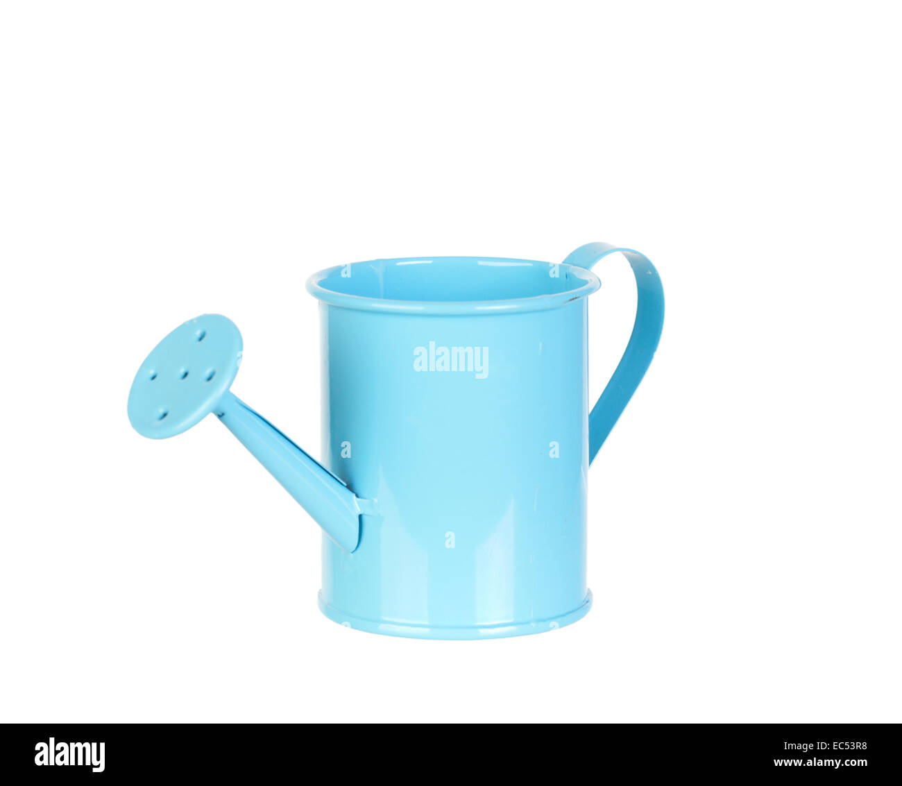 Blue watering can on a white background Stock Photo - Alamy