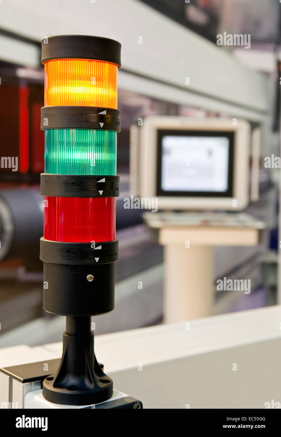 Warning light on a processing machine Stock Photo - Alamy