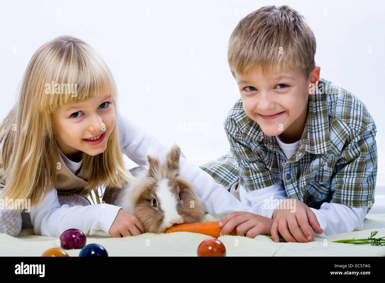 kids and a eastern rabbit Stock Photo - Alamy