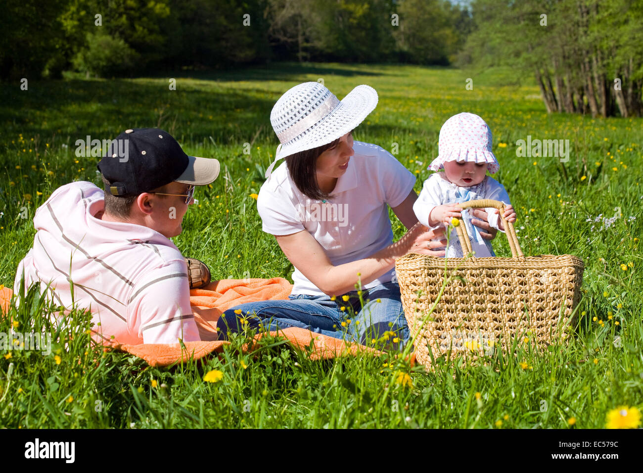 a family in front of summer landscape Stock Photo - Alamy