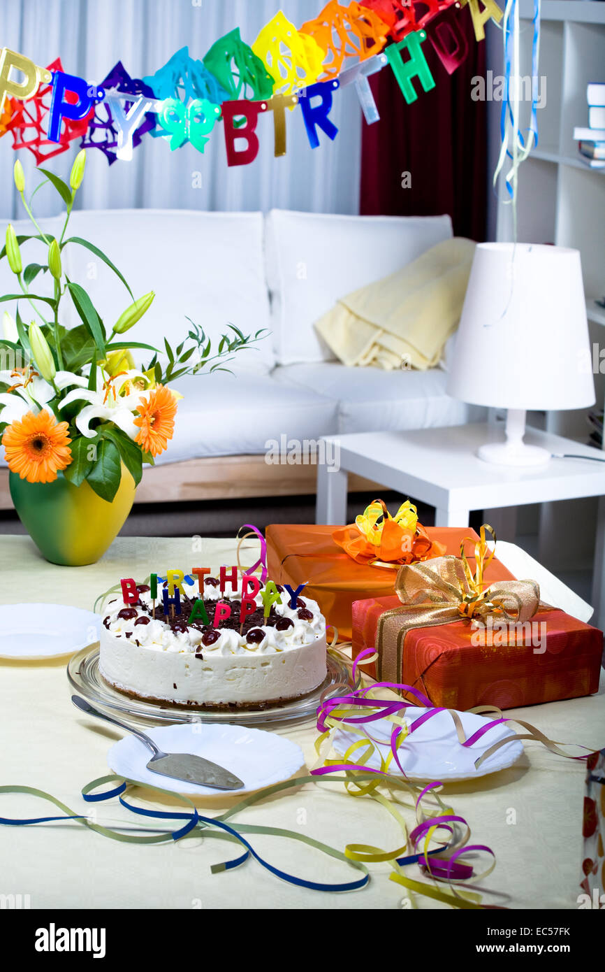Birthday cake on the table Stock Photo - Alamy