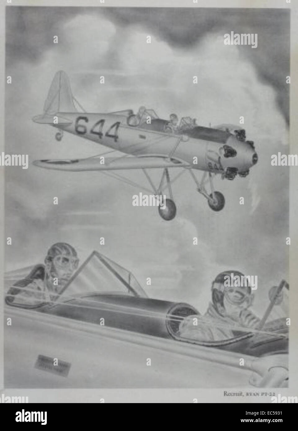 This aviation art from Reed Kinert depicts the Ryan PT-22 Recruit, a ...