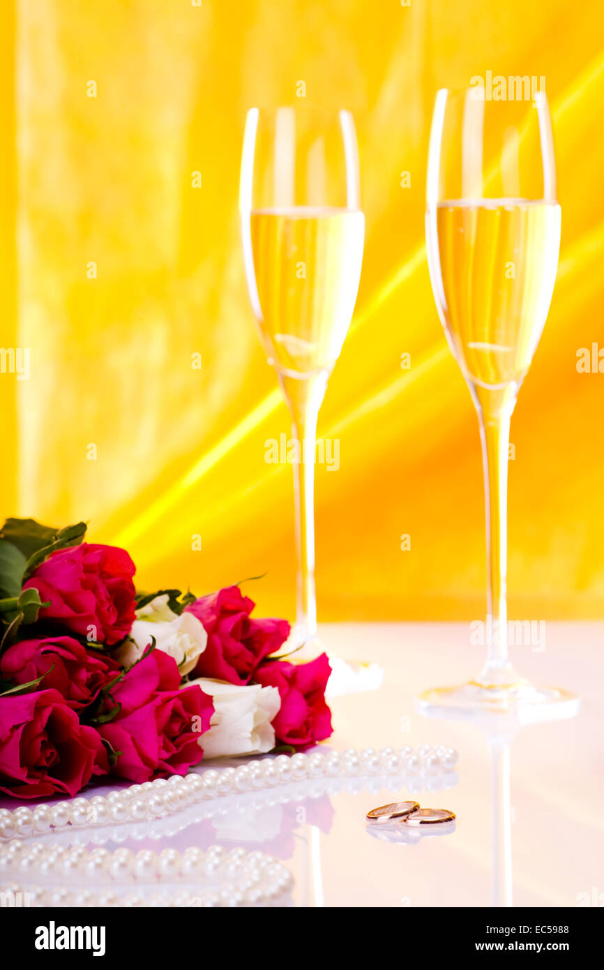 wedding still life scene with rings Stock Photo - Alamy