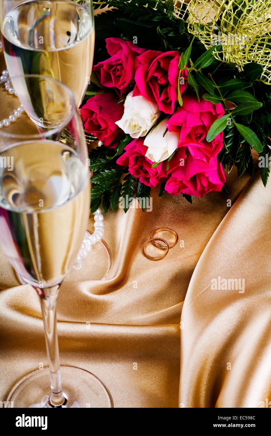 wedding still life scene with rings Stock Photo - Alamy
