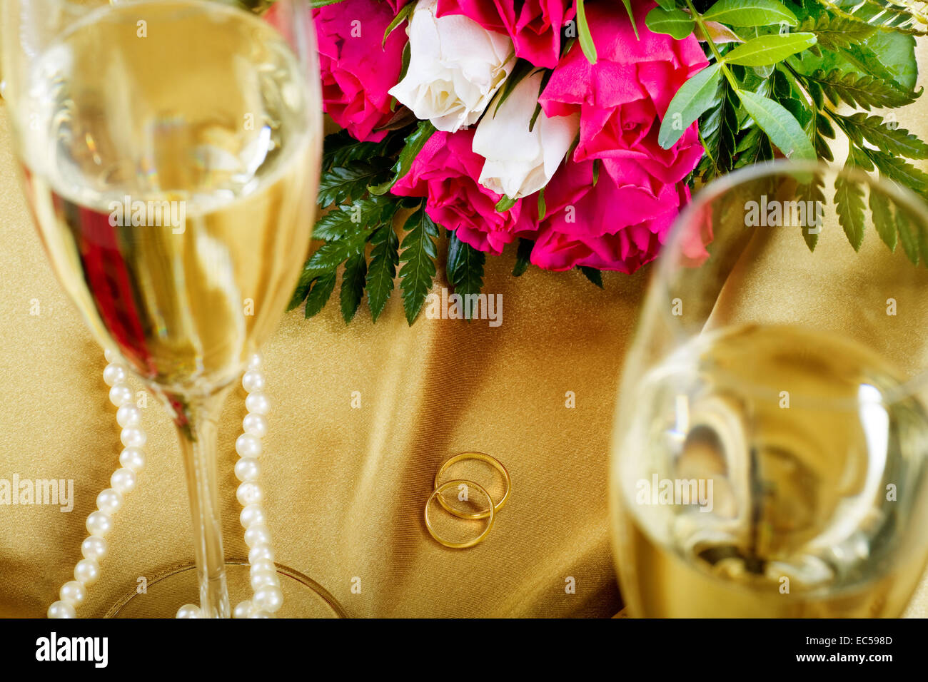 wedding still life scene with rings Stock Photo - Alamy