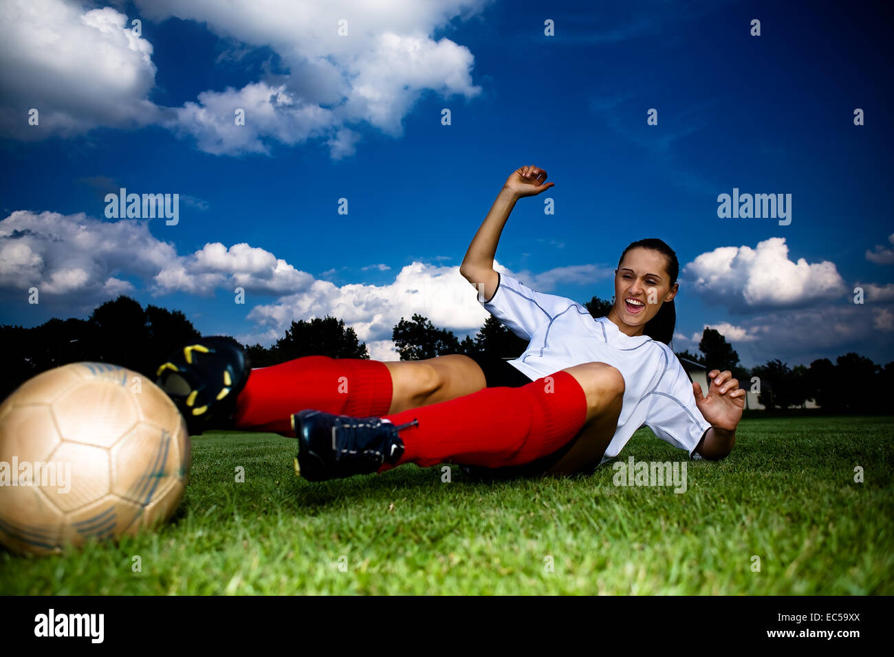 female soccer player on the field Stock Photo - Alamy