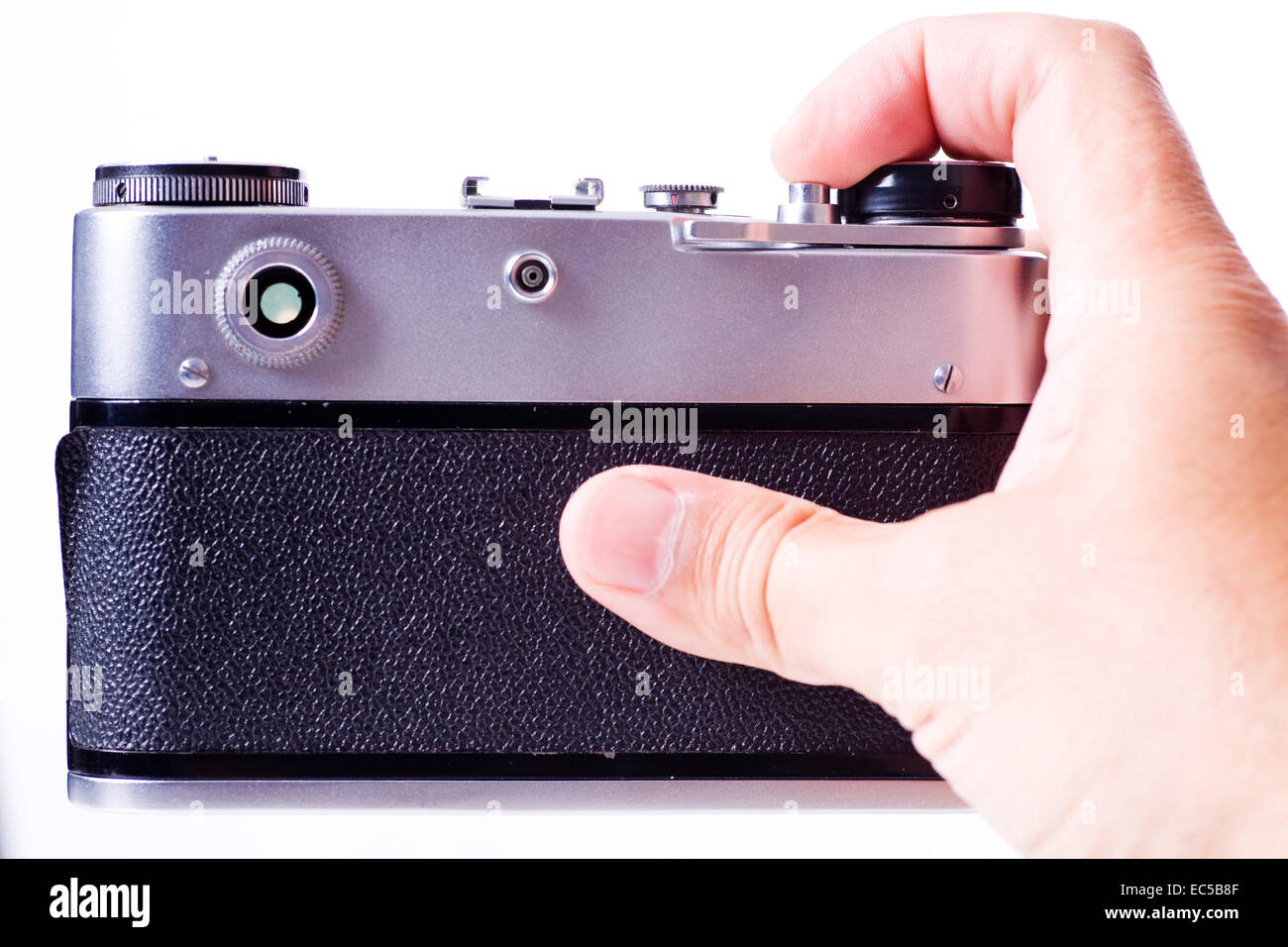 old small format camera in the mans hand Stock Photo - Alamy