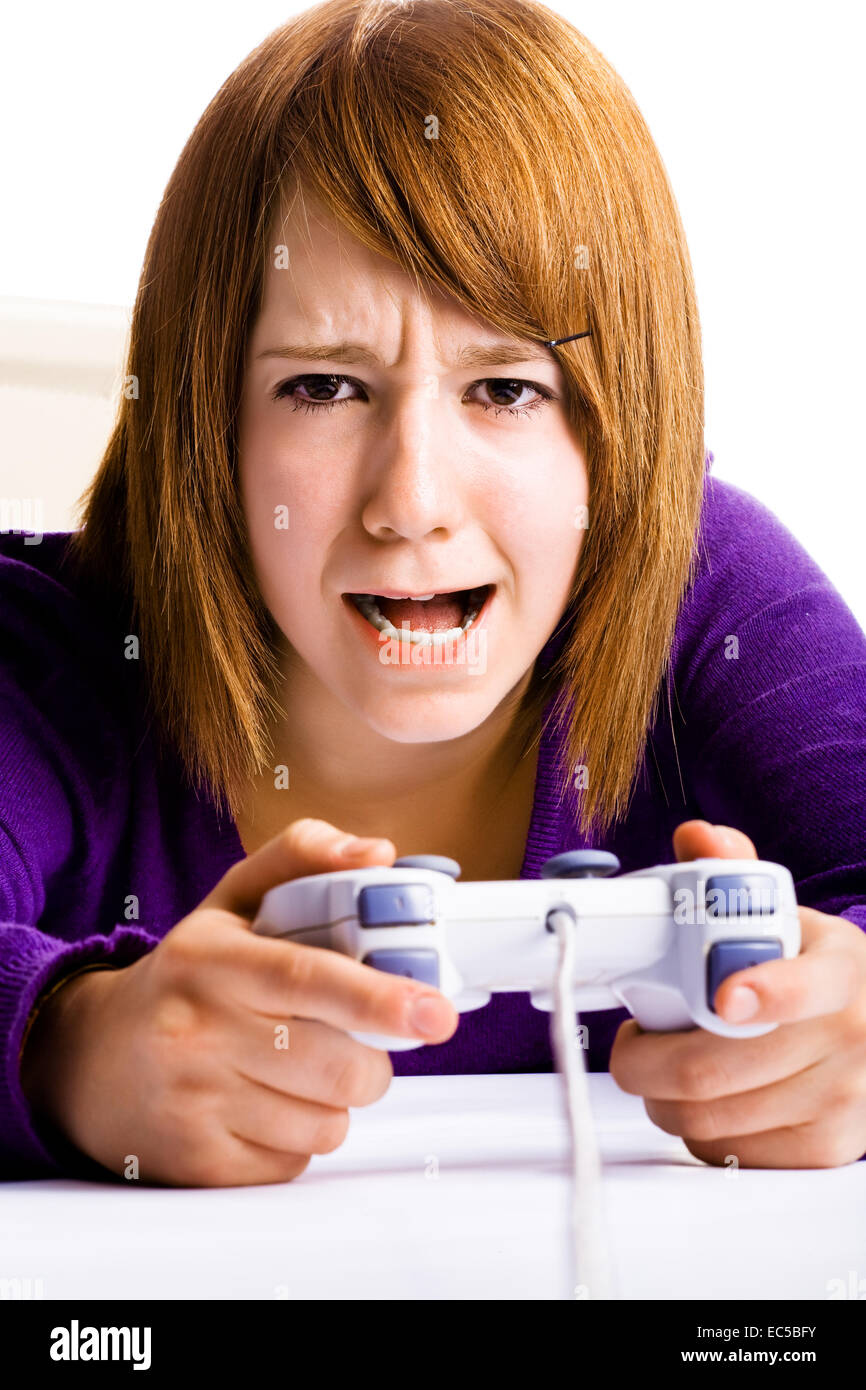 girl with a game controller playing a computer game Stock Photo - Alamy