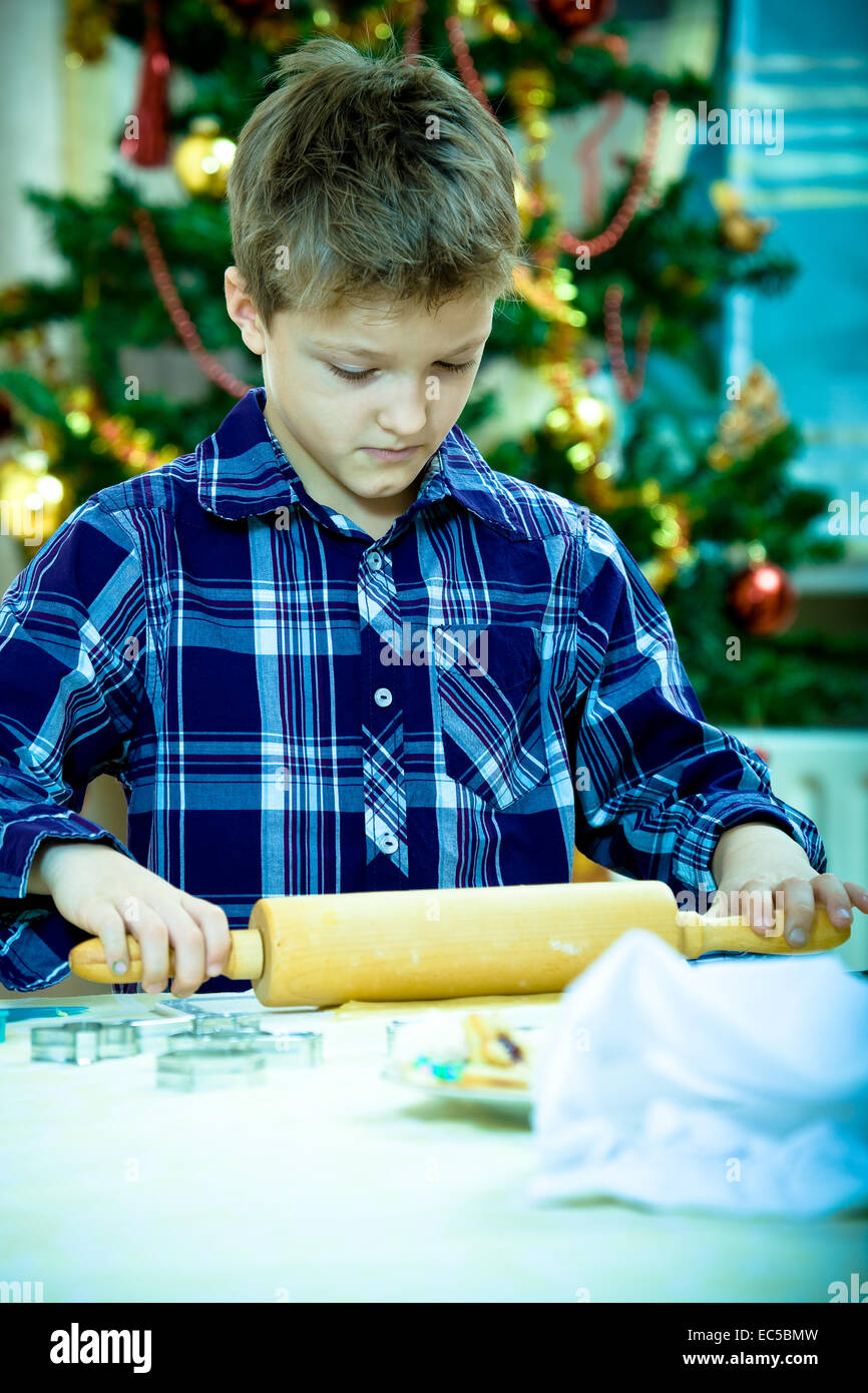 boy making xmas cookies at home Stock Photo - Alamy