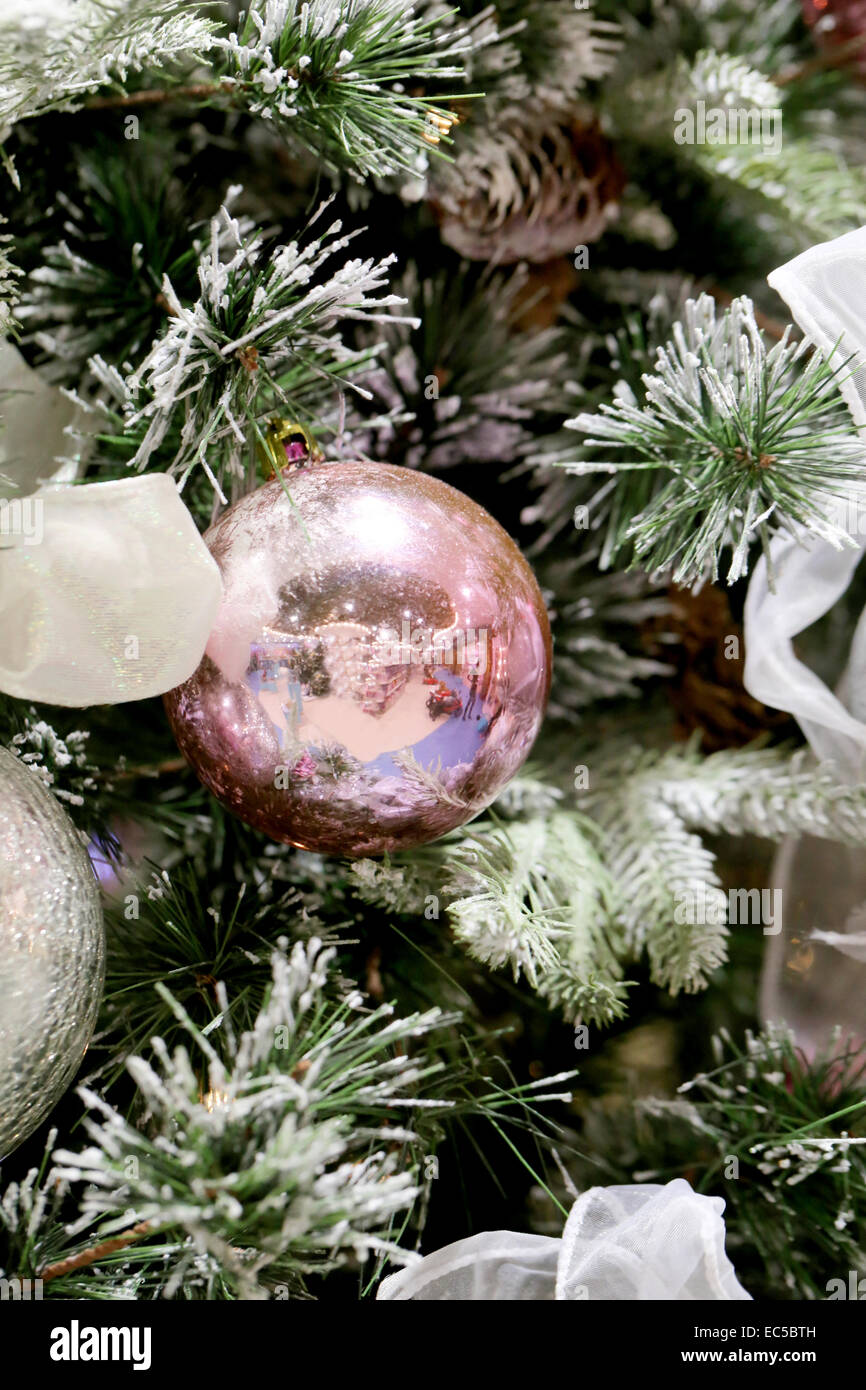 Christmas tree with beautiful toys photographed closeup Stock Photo - Alamy