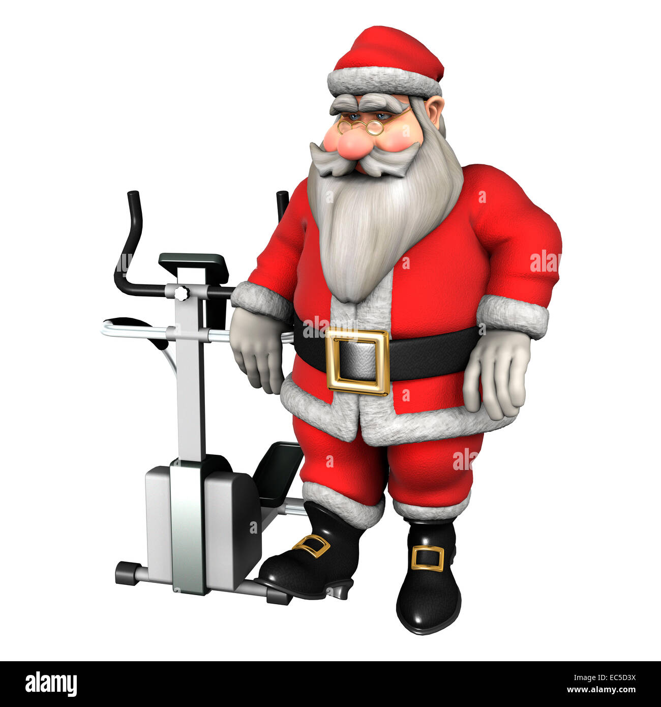 3D digital render of a Santa ready to exercise on a stepper isolated on ...
