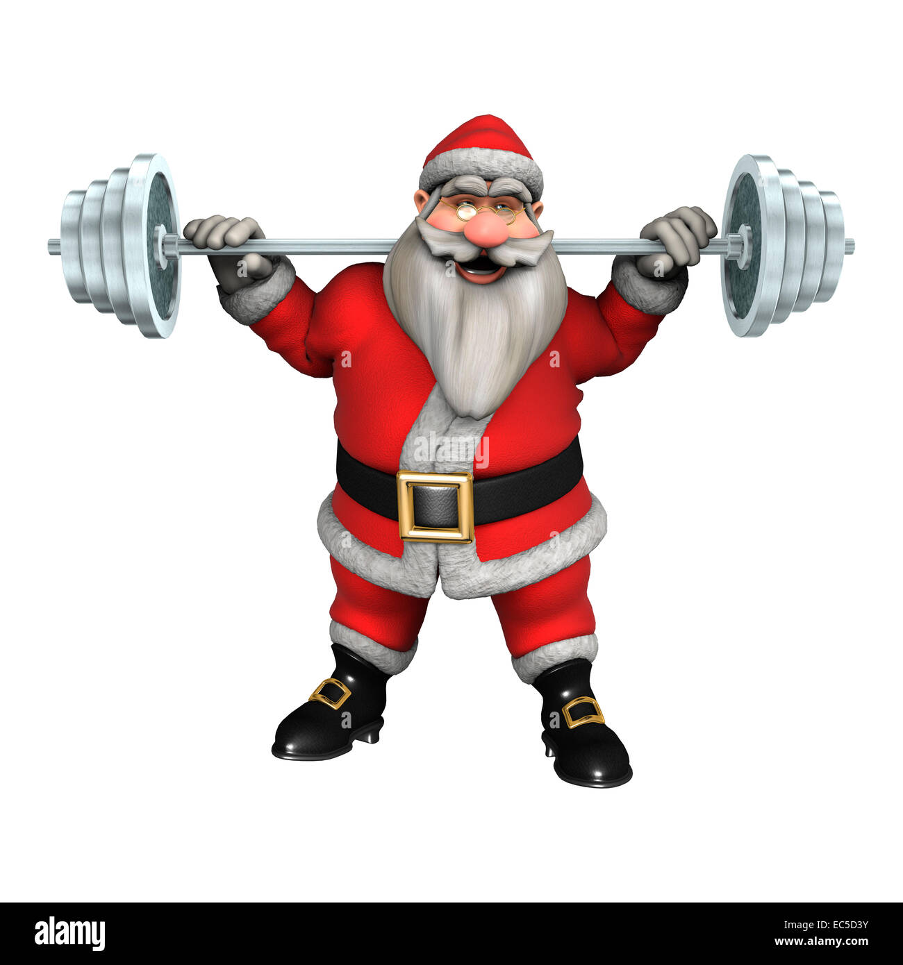 3D digital render of Santa exercising with weights isolated on white ...