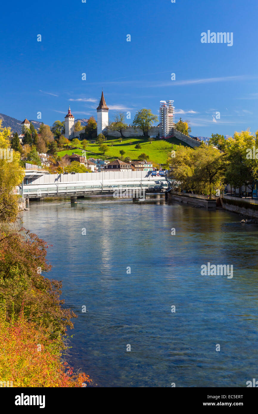Reuss River flowing through the city Lucerne, Switzerland Stock Photo ...