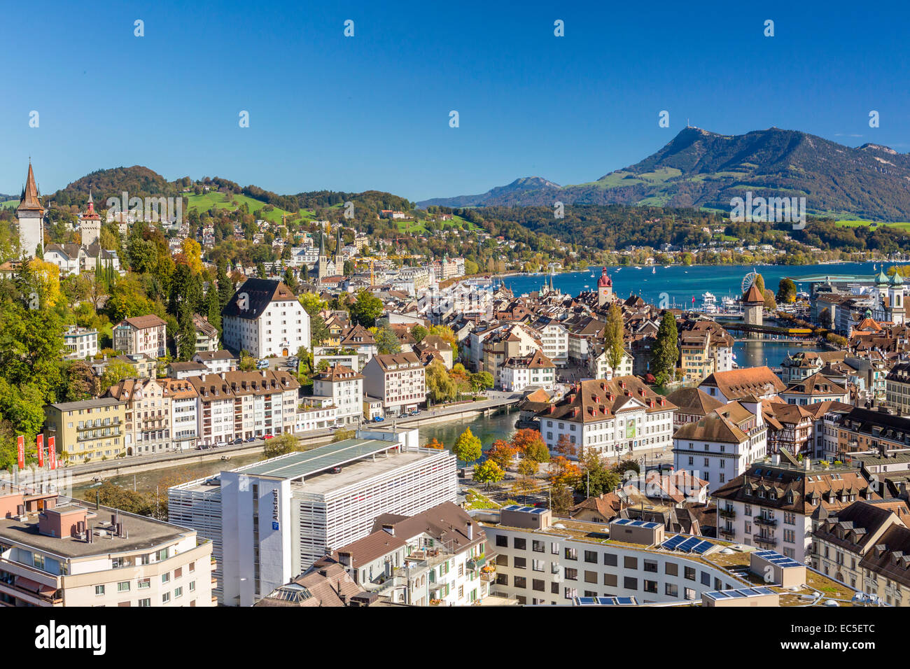 View over the historical city of Lucerne at the Lake Lucerne in Central ...