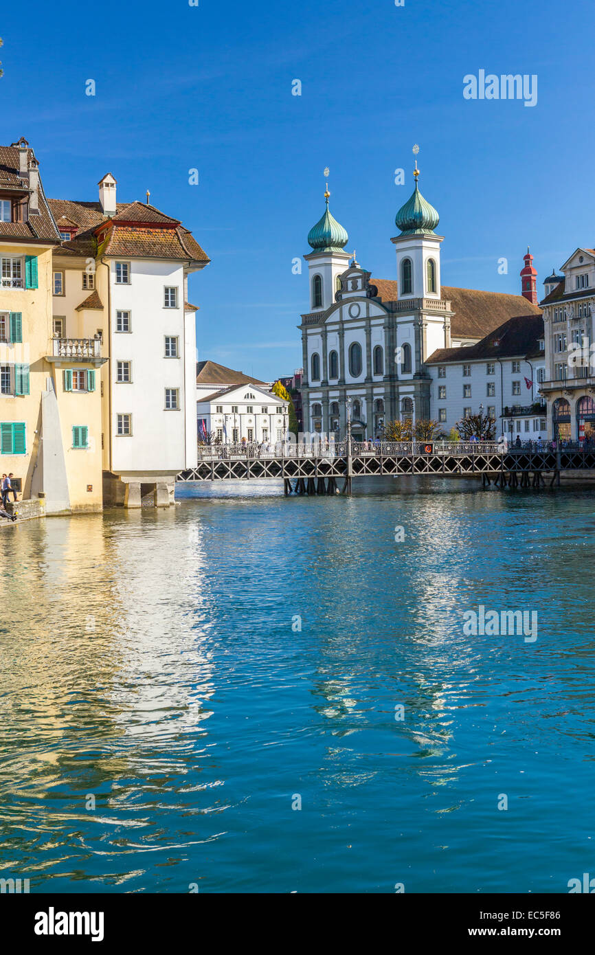 Reuss River flowing through the city Lucerne, Switzerland Stock Photo ...