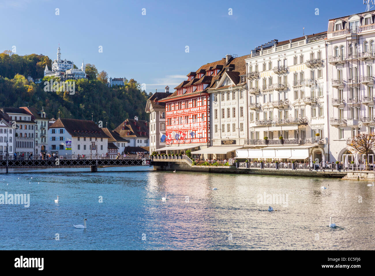 Reuss River flowing through the city Lucerne, Switzerland Stock Photo ...