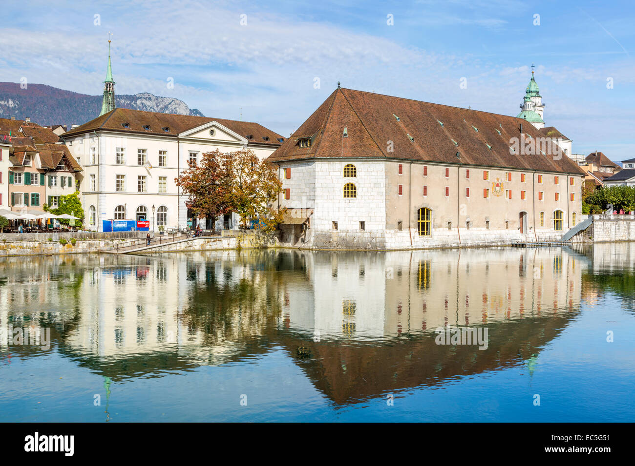 Aare river flowing through the city Solothurn, Switzerland, Europe ...