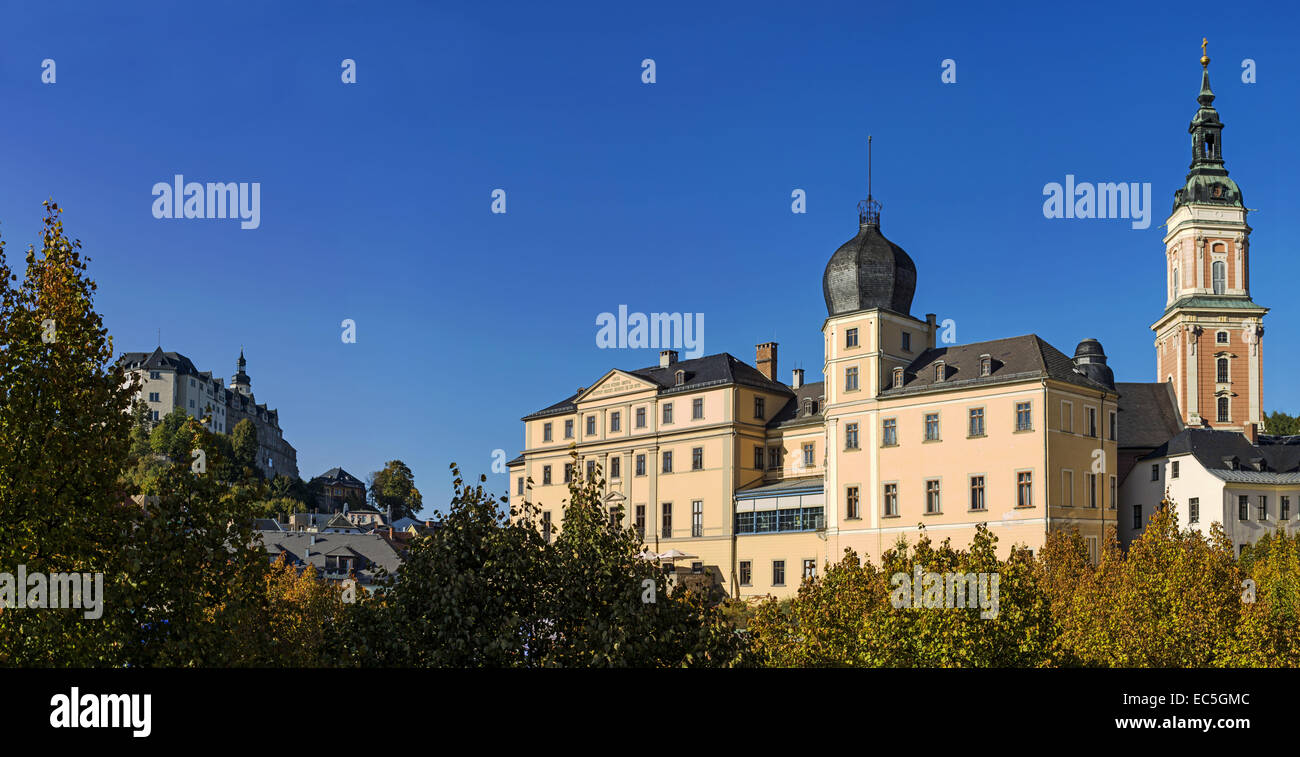 Lower castle and town church in Greiz, Thuringia, Germany Stock Photo ...