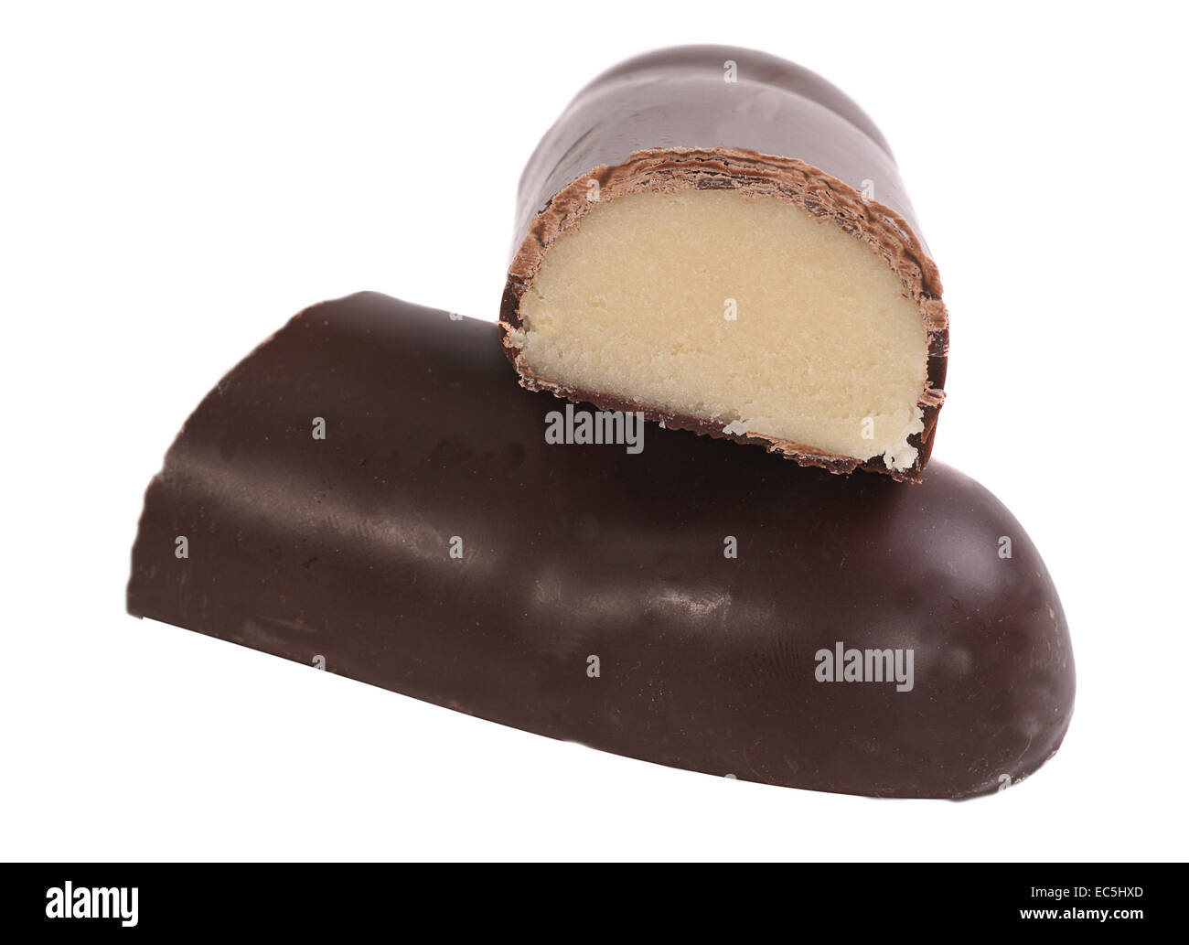 marzipan bar coated in dark chocolate isolated on white Stock Photo - Alamy