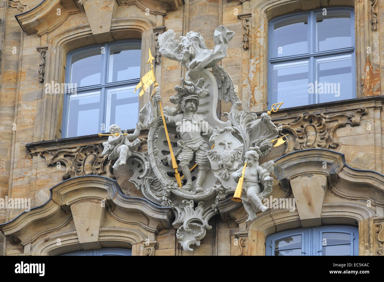 Knight with spear and angels with trumpets statues in Bamberg, Germany ...