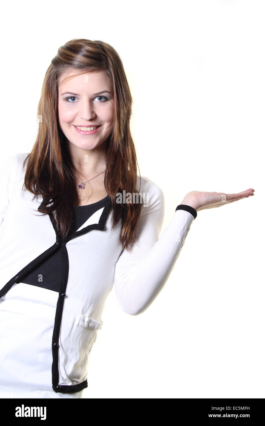 young woman presented Stock Photo - Alamy