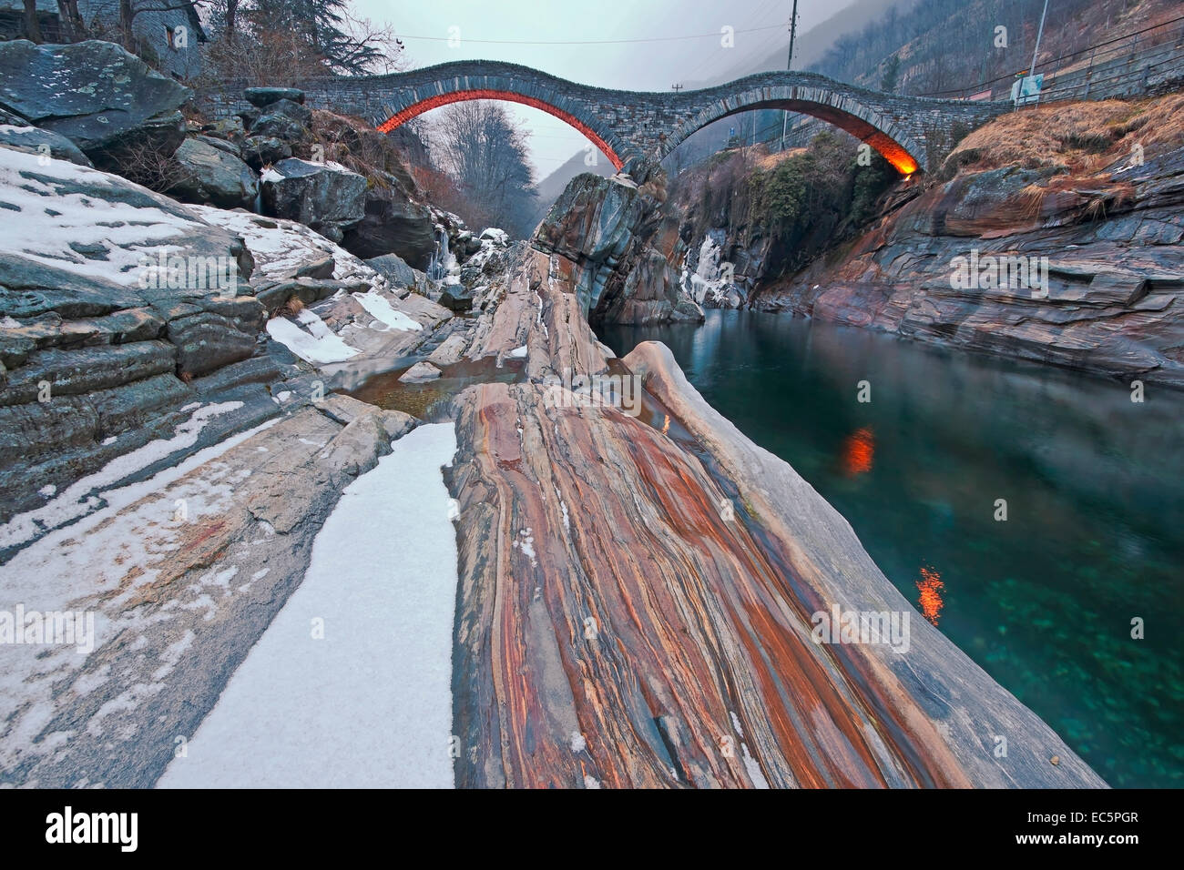 il river Verzasca near Lavertezzo with the famous bridge Ponte dei ...