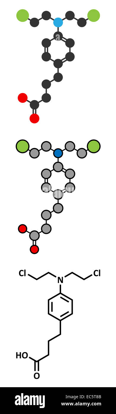 Chlorambucil leukemia drug molecule. Nitrogen mustard alkylating agent ...