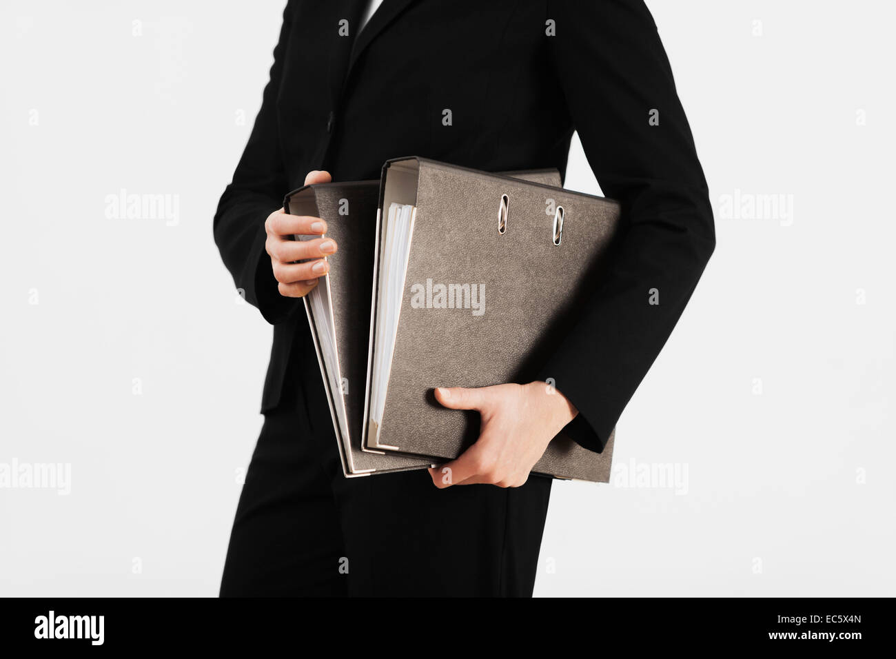 Woman with folders in her arms Document clerk worker business woman red ...