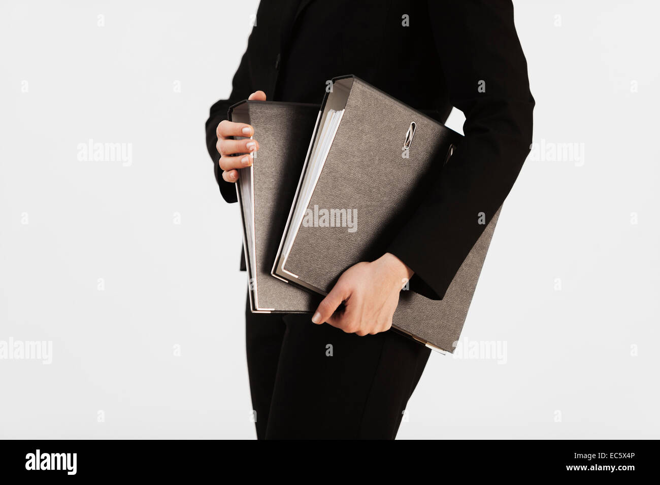 Woman with folders in her arms Document clerk worker business woman red ...