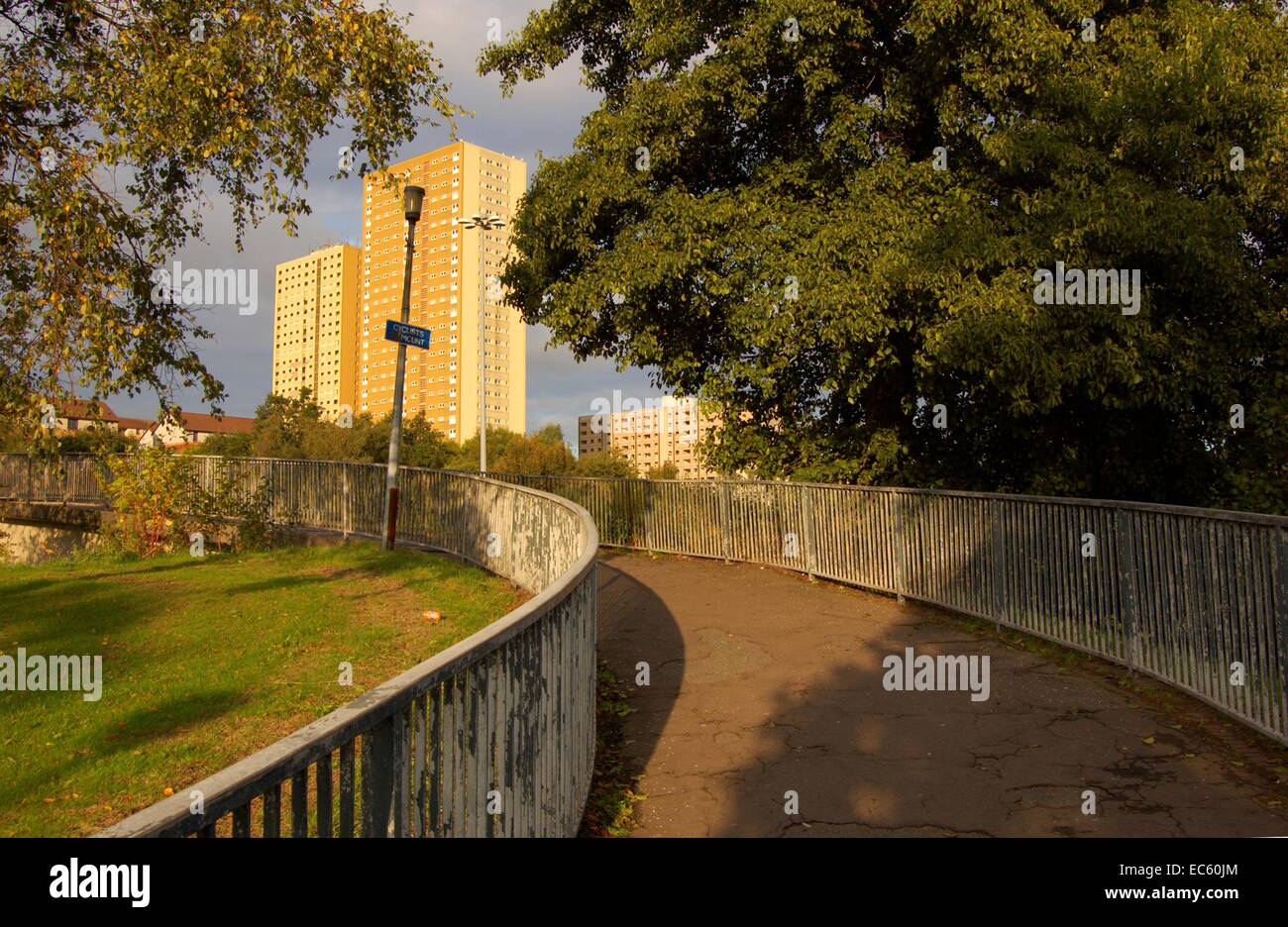 Tower blocks next to the M8 motorway in Royston in Glasgow, Scotland ...