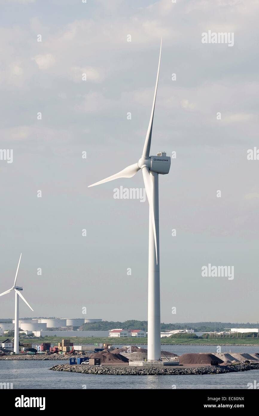 A wind turbine at the harbour of gothenburg, photographed on friday, 25 ...