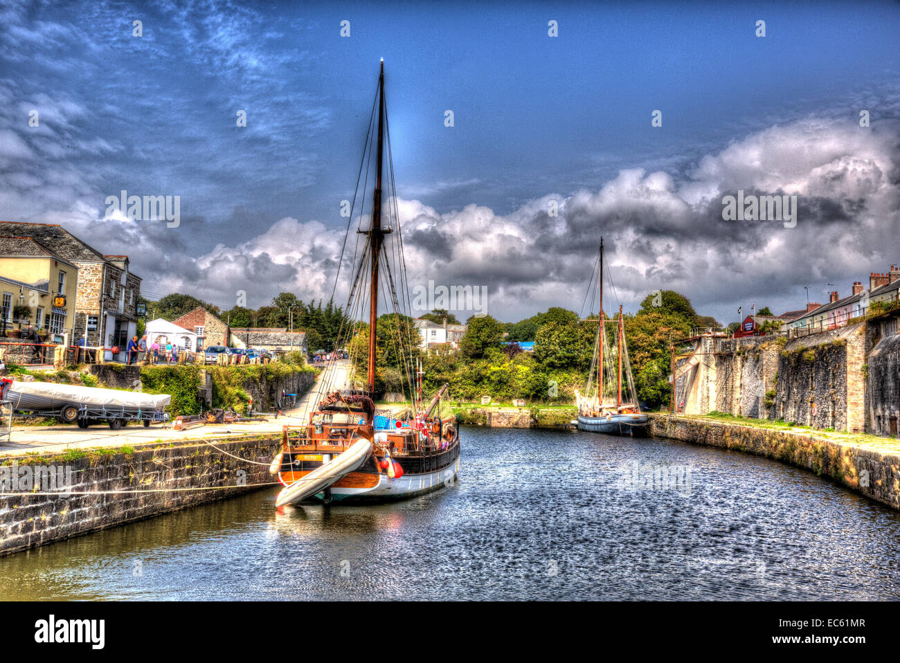 Charlestown harbour near St Austell Cornwall England UK in summer with ...