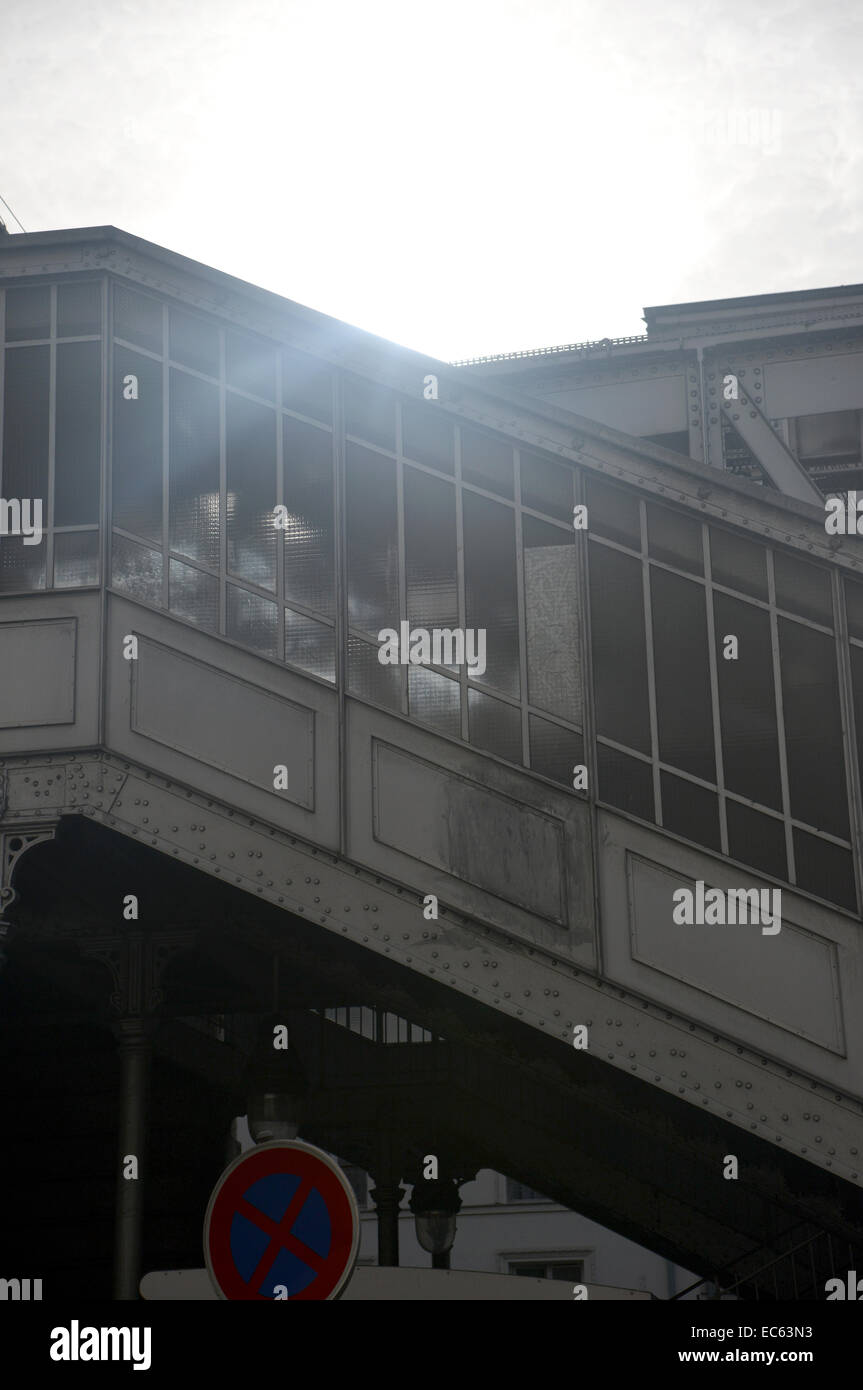Paris Metro 6 line, overhead track with metal bridges and raised ...