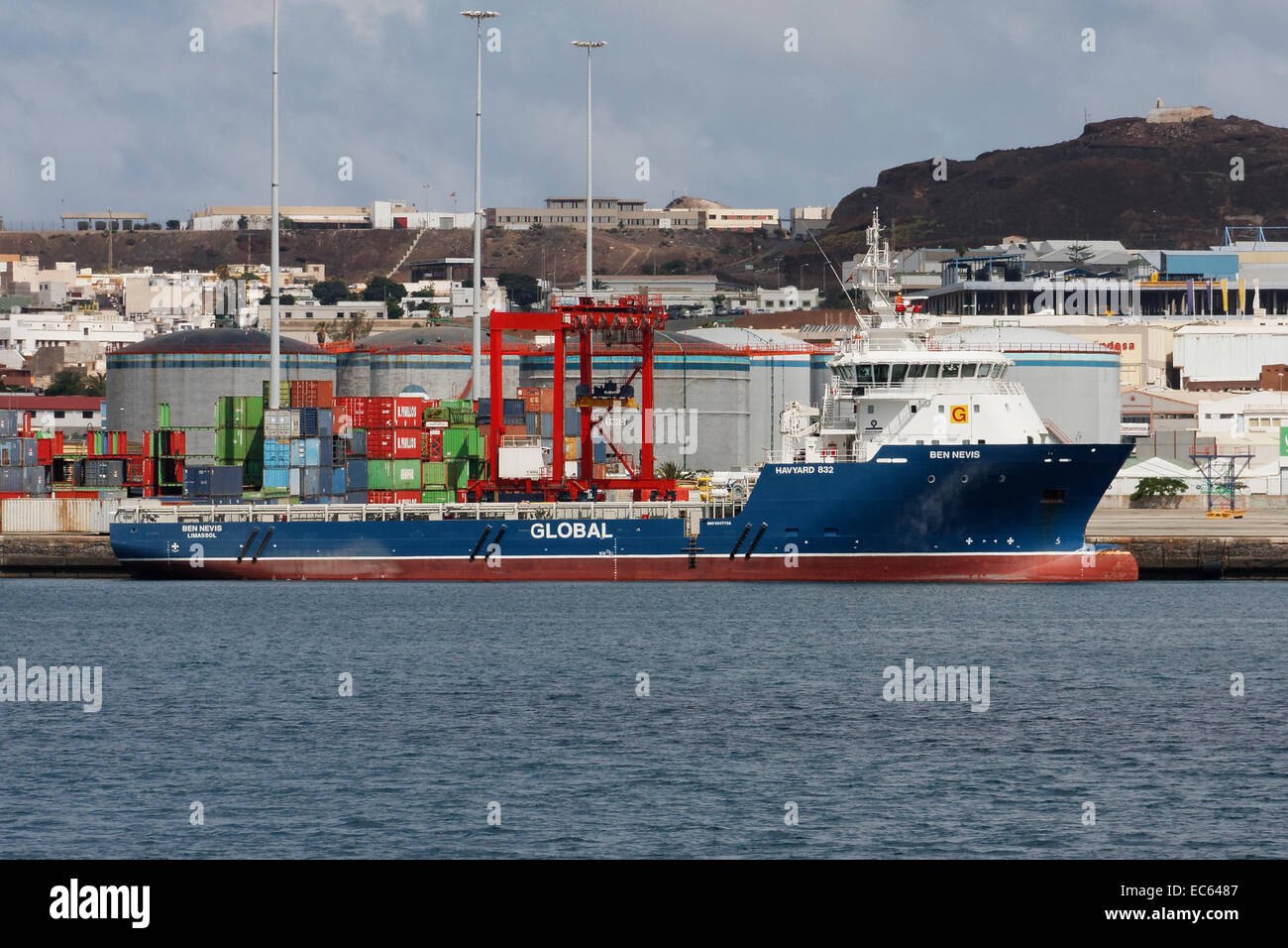 The platform supply vessel Ben Nevis, tied alongside in Las Palmas ...