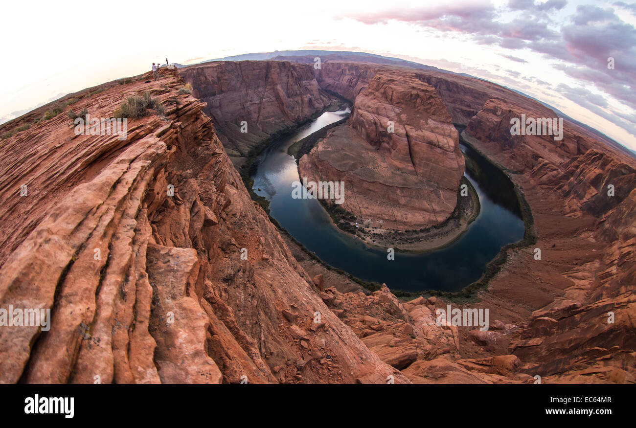 wide angle view of horse shoe bend in Page Arizona at sunset Stock ...