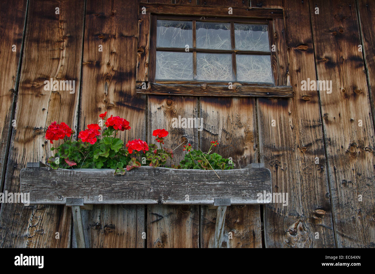 Old Barn with flower box Stock Photo - Alamy