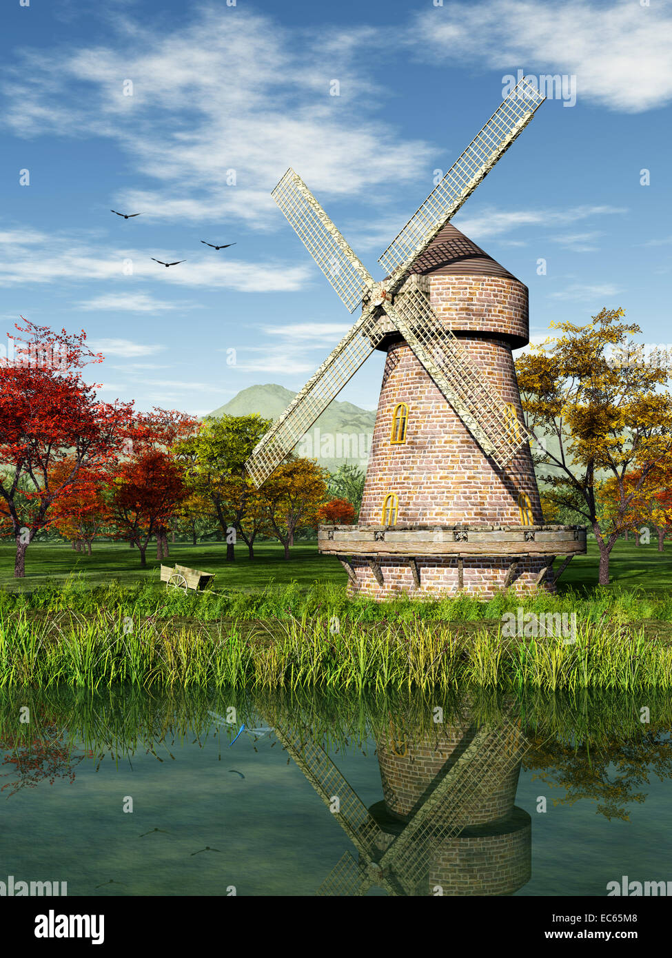 Windmill in Fall Stock Photo - Alamy