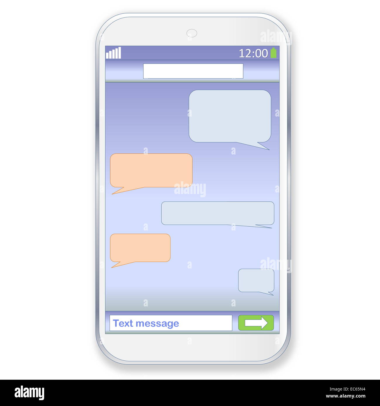 Mobile touch phone with sms chat on the screen in white background ...